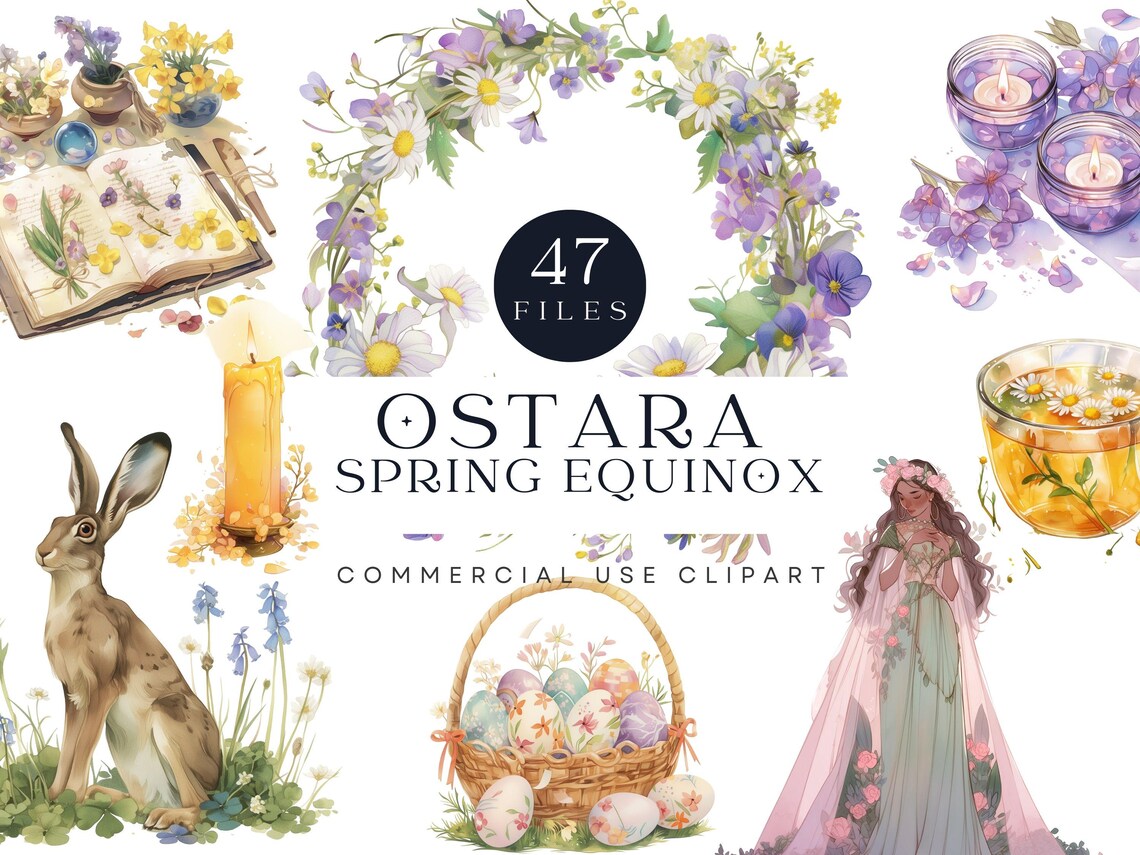 Ostara Clipart, Spring Equinox Art, Pagan Aesthetic, Floral Witchcraft ...