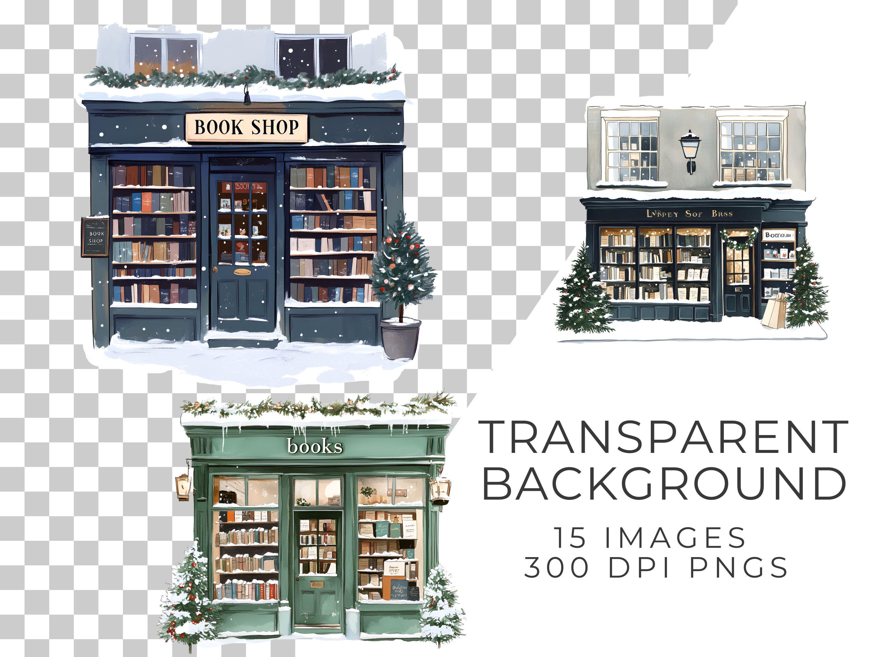 Winter Bookshops Clipart - Watercolor Christmas Bookstore Illustrations ...