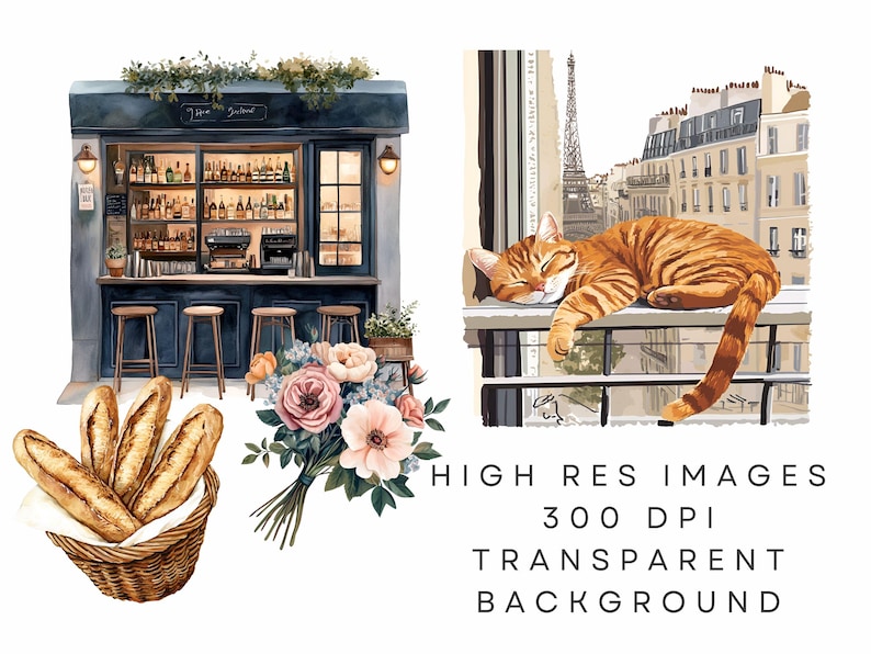 Paris Watercolor Clipart | French Cityscape Illustrations (digital ...
