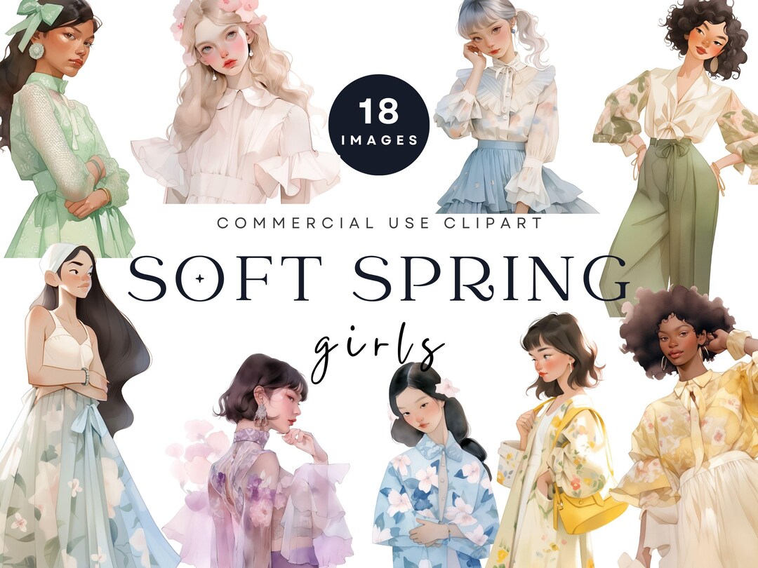 Soft Spring Fashion Clipart, Aesthetic Girl Illustrations, Feminine ...