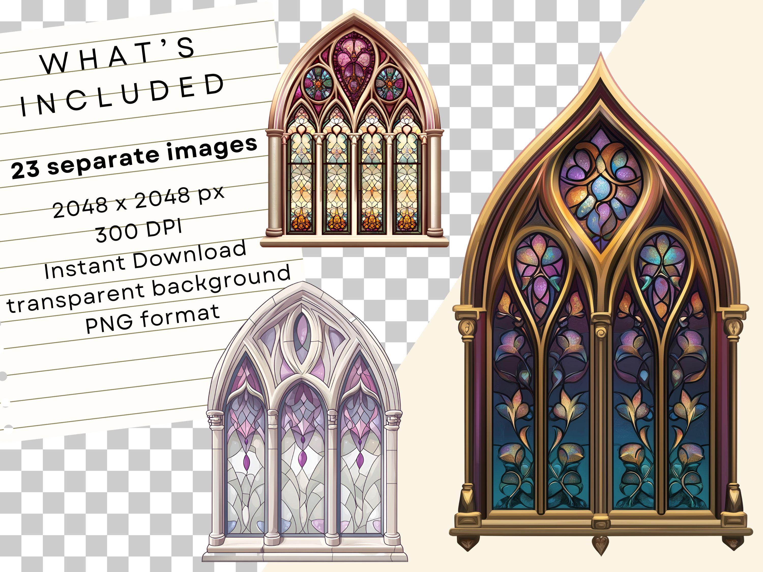 Gothic Stained Glass Window Clipart – Medieval Castlecore (digital ...