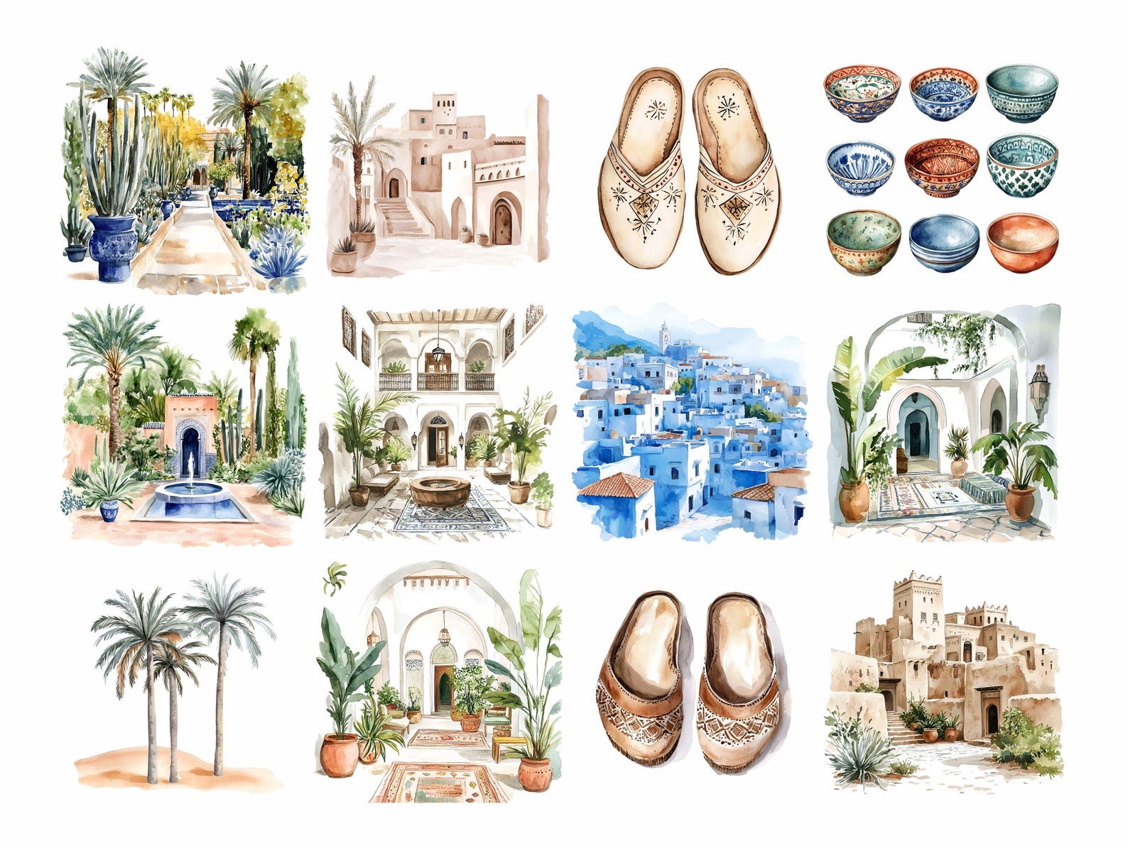 Morocco Clipart Collection Watercolor Moroccan Illustrations ...
