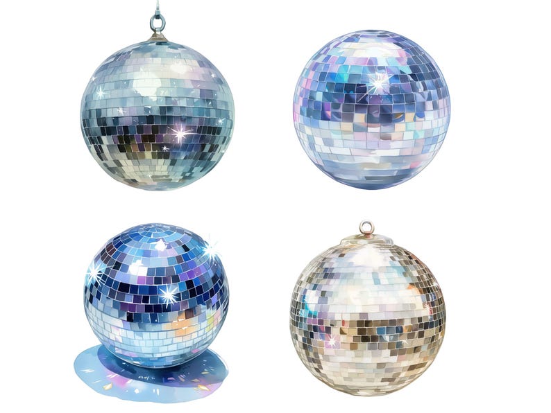 Disco Ball Clipart Bundle, Retro Party Graphics, Glitter Mirror Ball ...