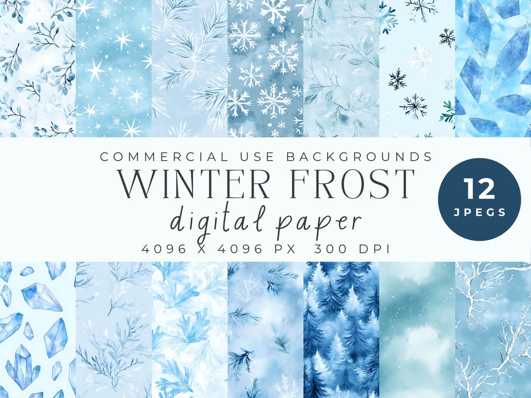 Icy Blue Snowflake Digital Paper – Winter Frost Patterns (digital ...