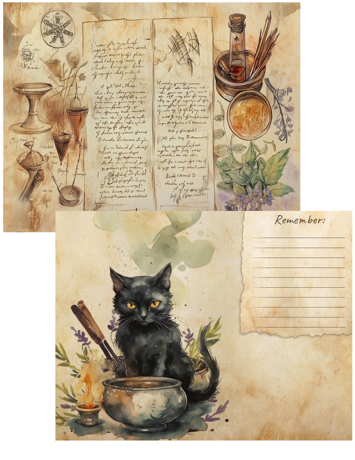 Basic Witch Junk Journal Pages, Printable Journal Pages, Unlined Pages ...