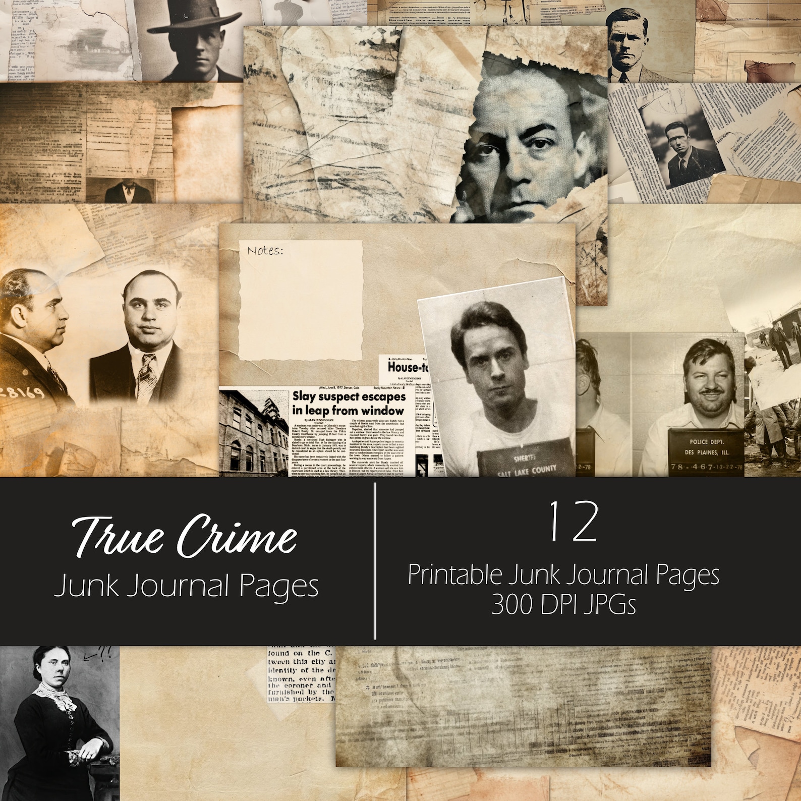 True Crime Junk Journal Pages, Printable Journal Pages, Unlined Pages ...