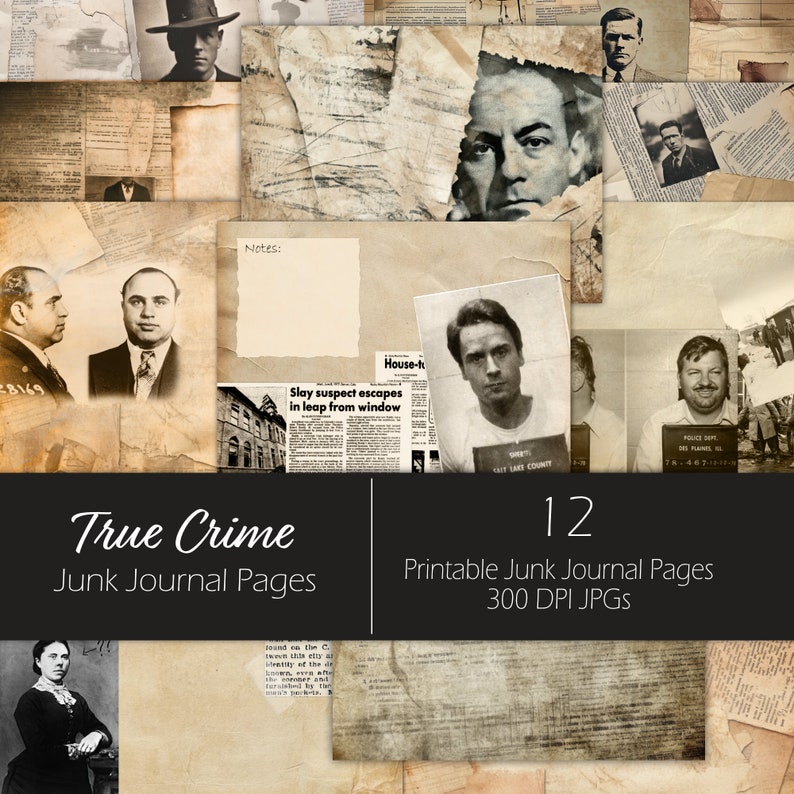 True Crime Junk Journal Pages, Printable Journal Pages, Unlined Pages ...