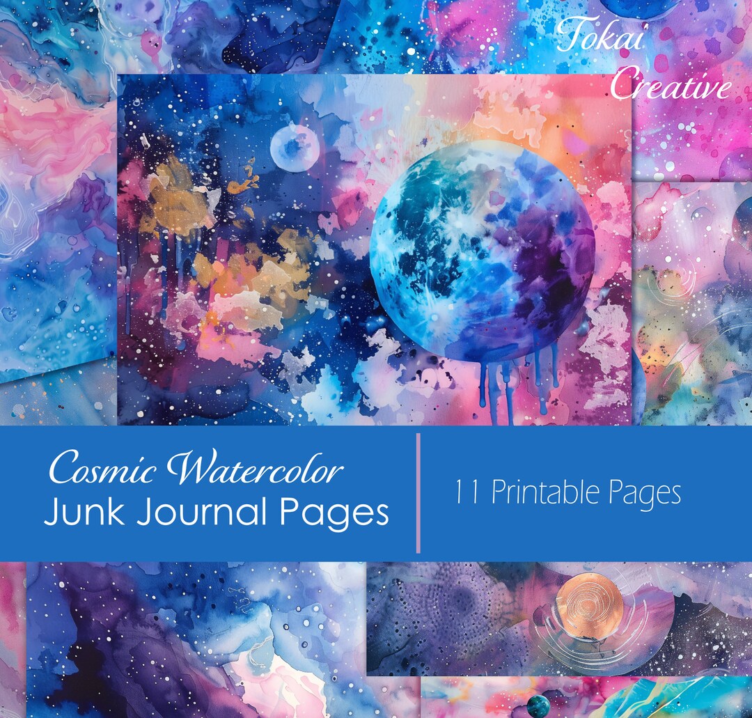 Cosmic Watercolor Junk Journal Pages, Printable Journal Pages, Unlined ...