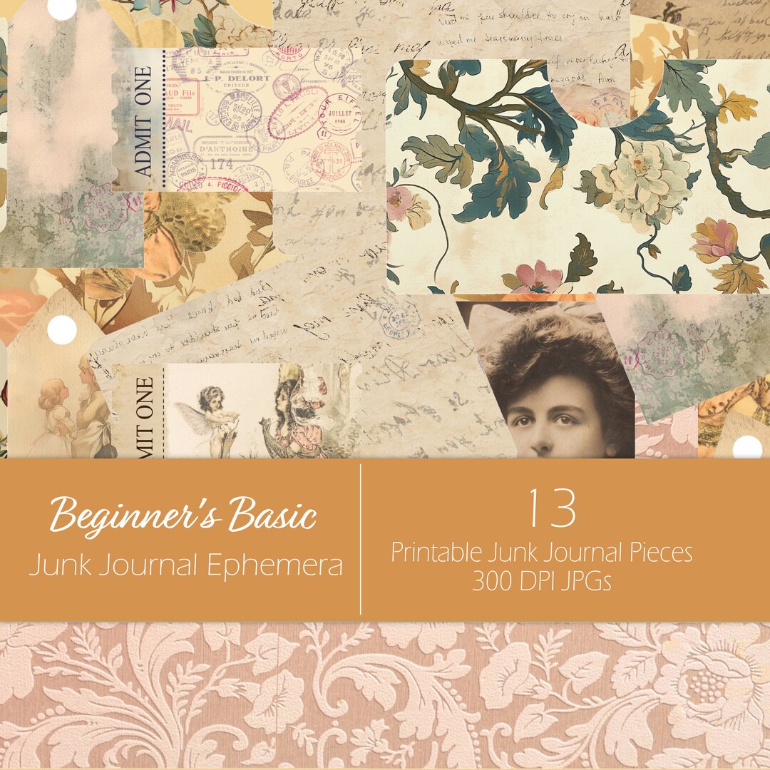 Beginner's Basic Vintage Junk Journal Ephemera, Printable Journal ...