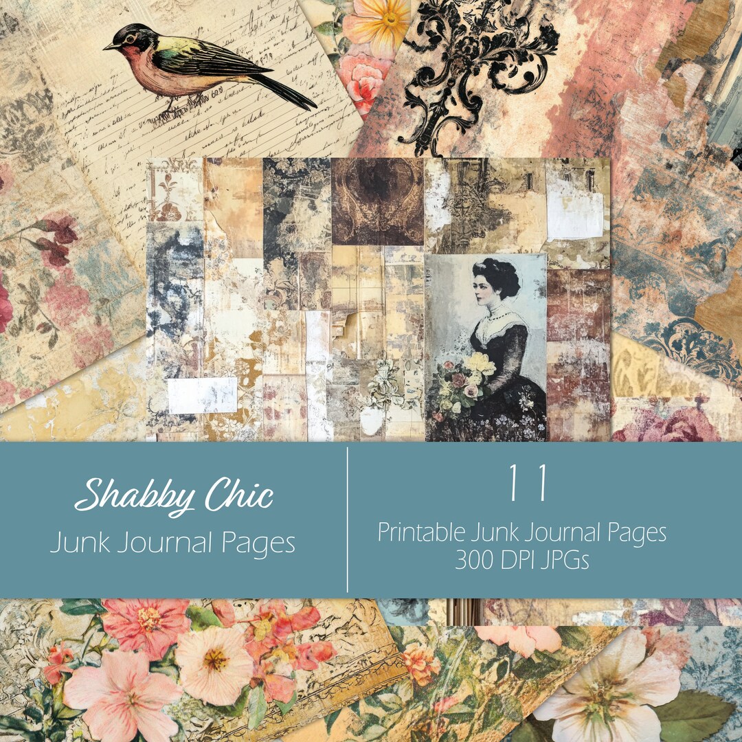 Shabby Chic Vintage Junk Journal Pages, Printable Journal Pages ...