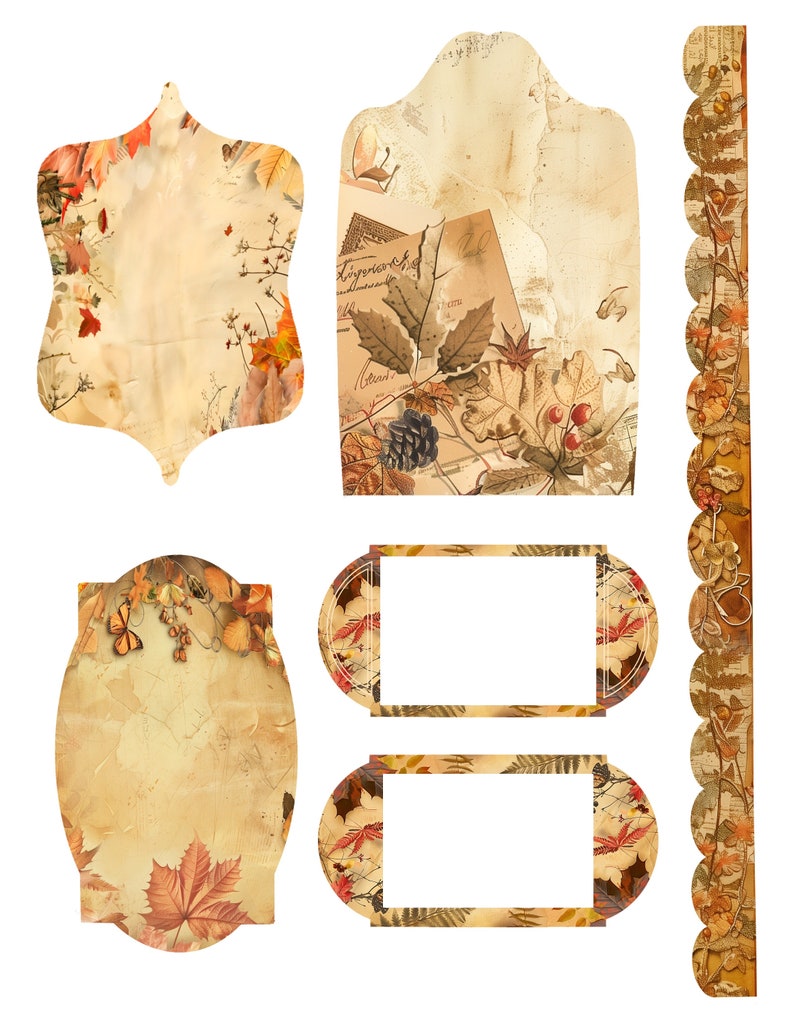 Vintage Autumn/fall Junk Journal Tags, Bookmarks, Pockets, Ephemera ...