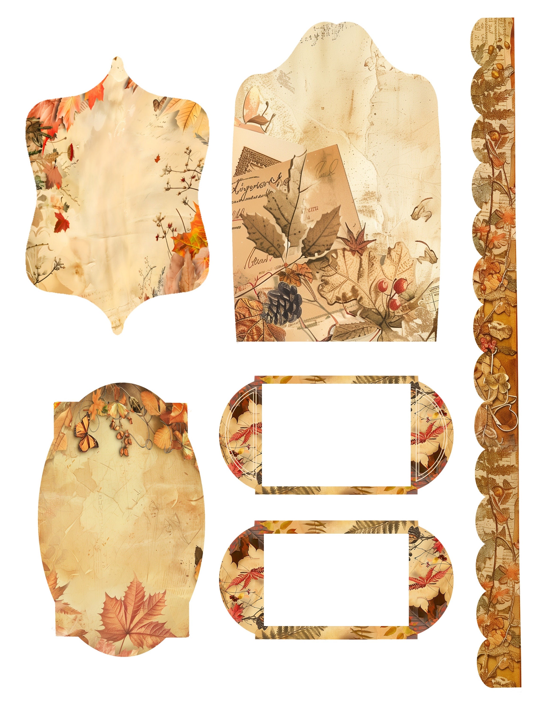 Vintage Autumn/fall Junk Journal Tags, Bookmarks, Pockets, Ephemera ...