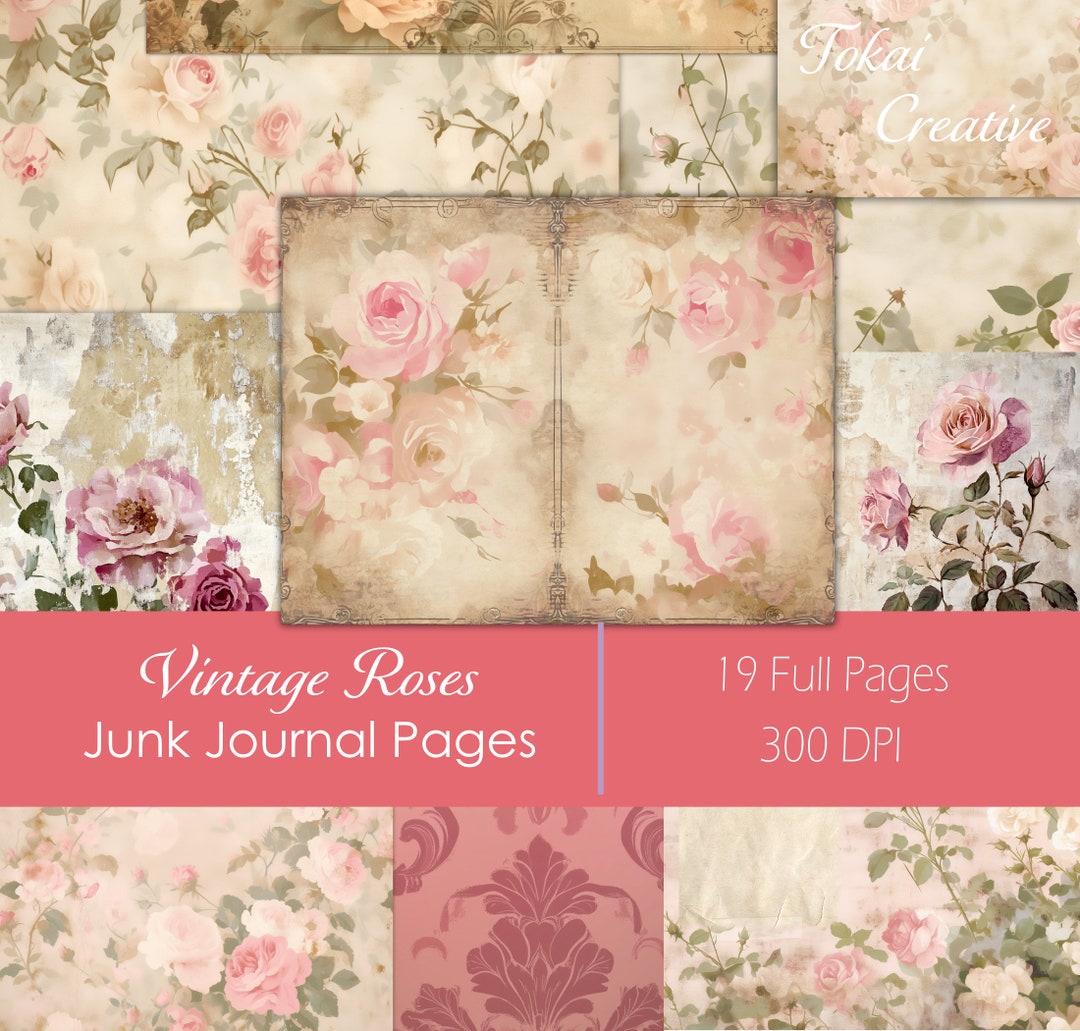 Romantic Rose Garden Junk Journal Pages, Printable Pages, Roses, Pink ...