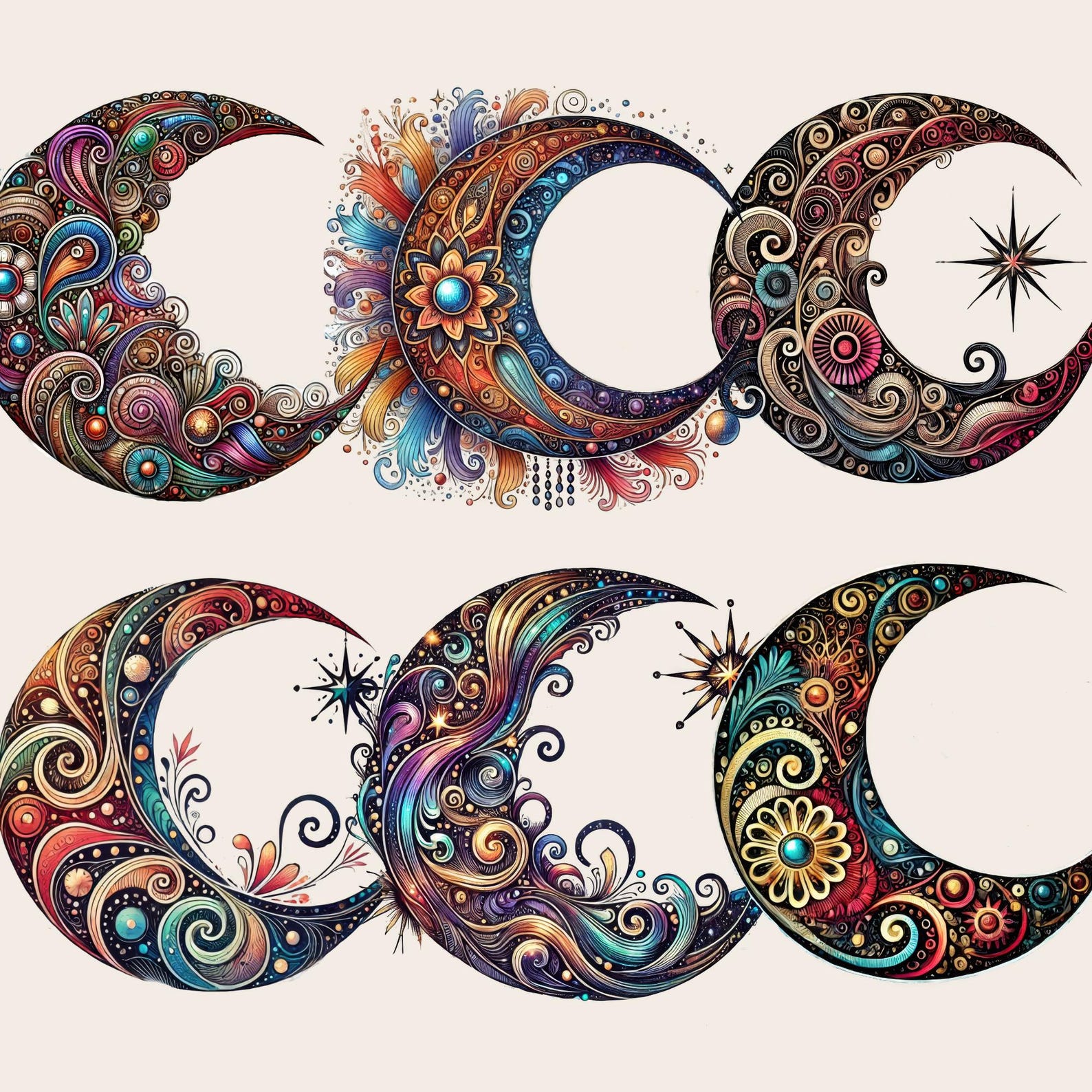 Celestial Whimsy PNG Vibrant Boho Crescent Moon Clipart Mystical Cosmic Art Digital Download for ...