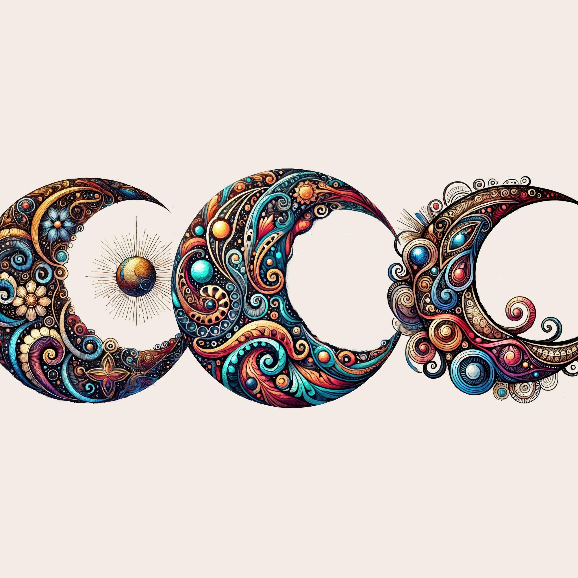 Celestial Whimsy PNG Vibrant Boho Crescent Moon Clipart Mystical Cosmic ...