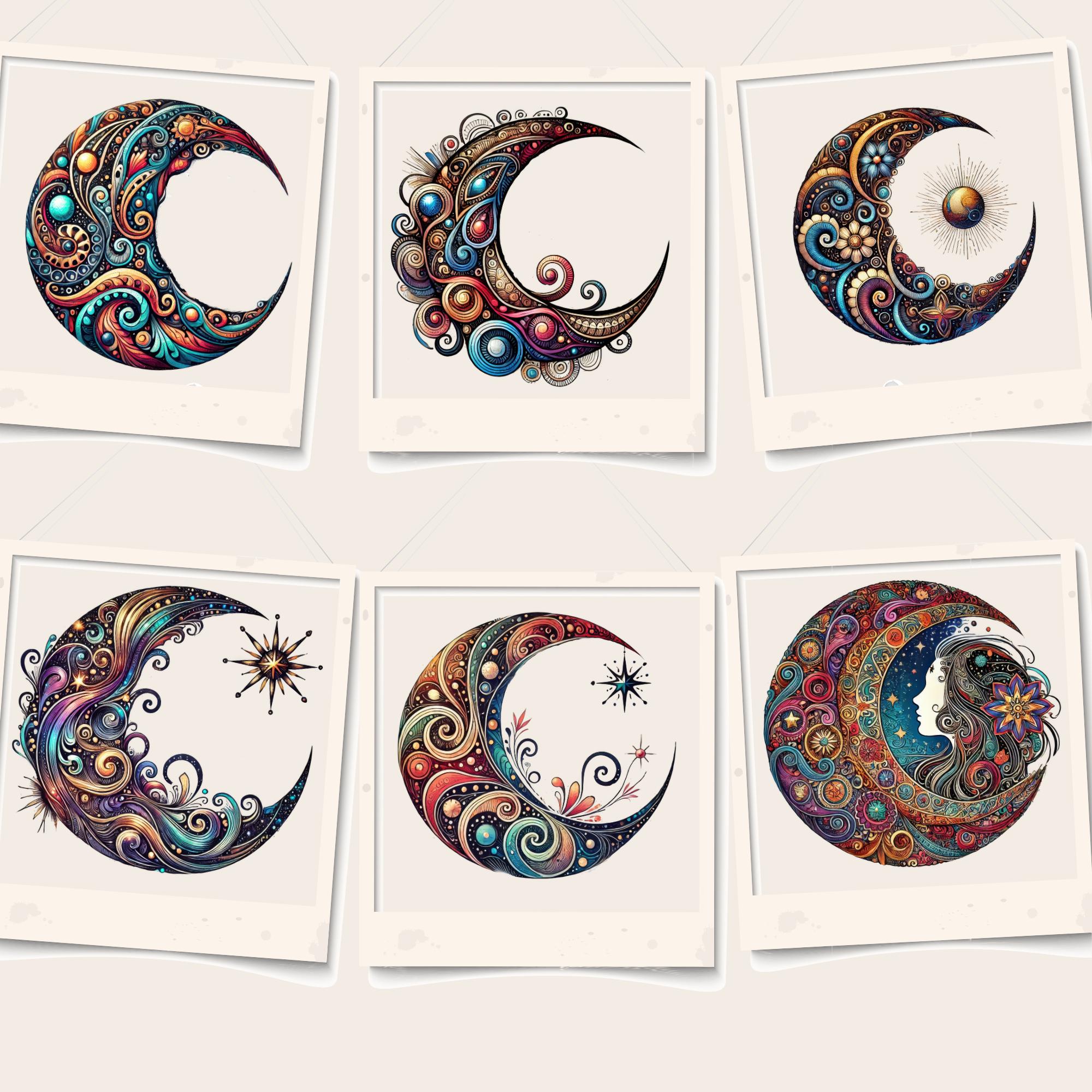 Celestial Whimsy PNG Vibrant Boho Crescent Moon Clipart Mystical Cosmic ...