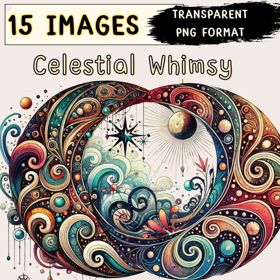 Celestial Whimsy PNG Vibrant Boho Crescent Moon Clipart Mystical Cosmic ...