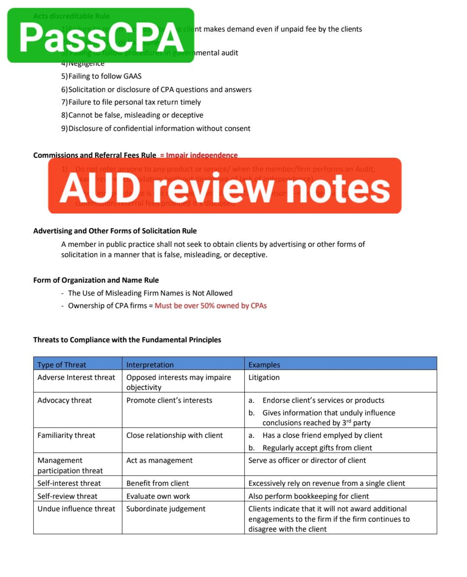 AICPA Exam - AUD Review Notes 2025 - Etsy