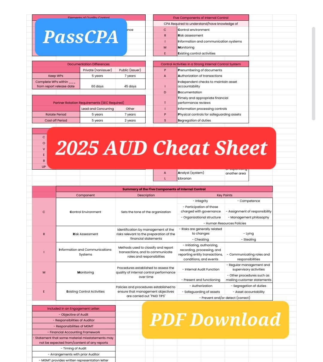 2025 AICPA - AUD Cheat Sheet -PDF Download - Etsy