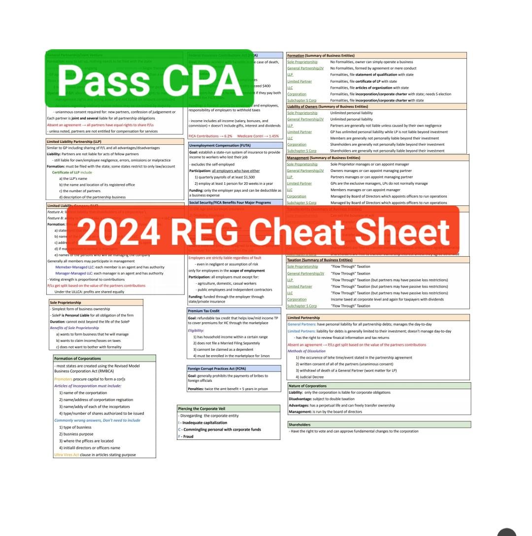 2024 AICPA - REG Cheat Sheet - Etsy