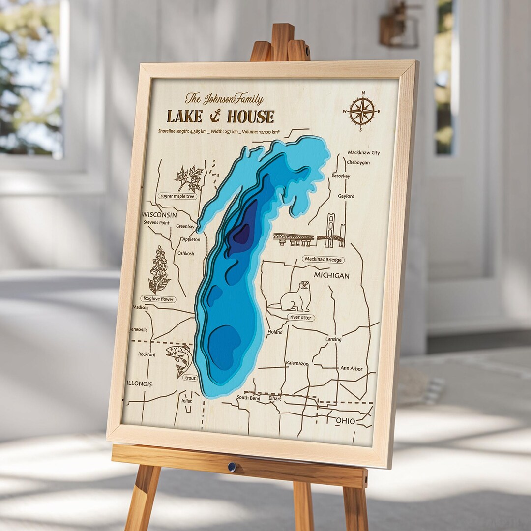 Any Lake Customized Wood Map, Wooden Lake Map, Lake Art, Lake House ...