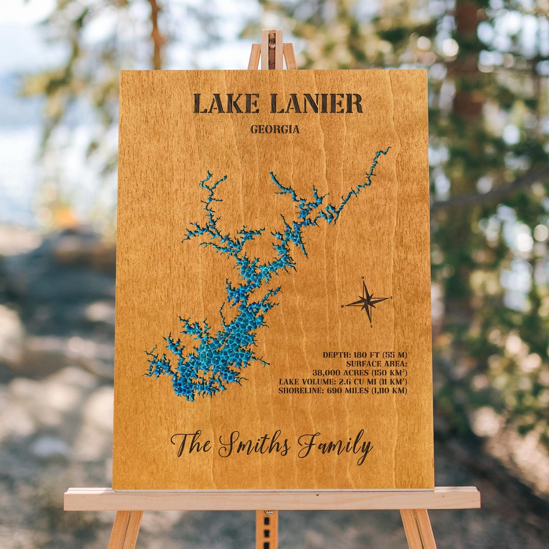 Lake Lanier Map, Any Lake Customized Wood Map, Epoxy Lake Map, Epoxy ...