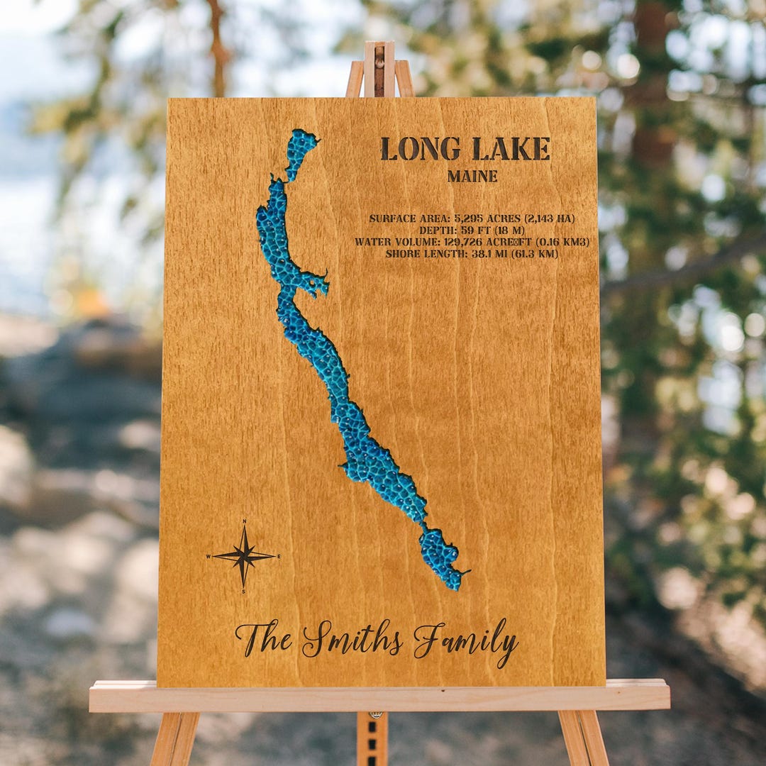 Long Lake Map, Any Lake Customized Wood Map, Wooden Lake Map, Epoxy ...