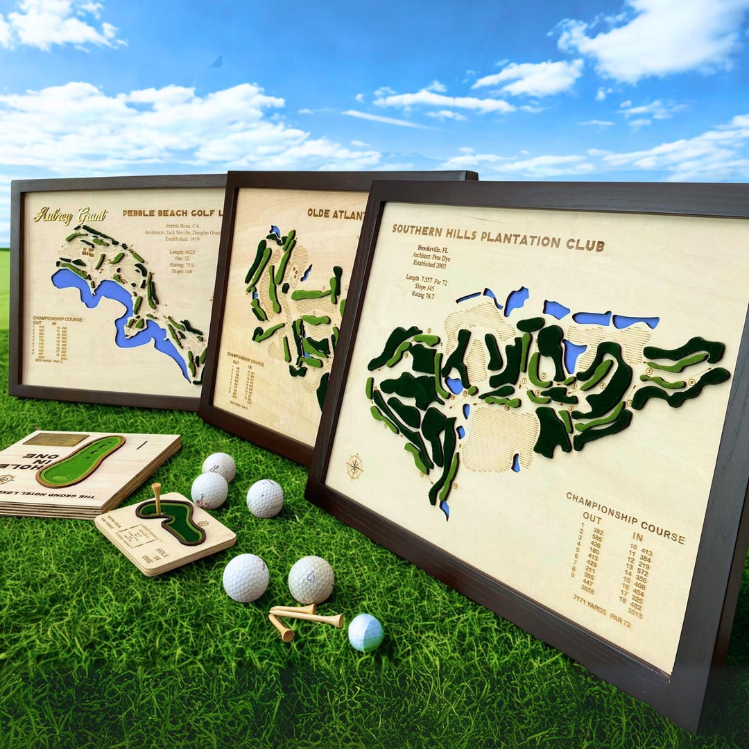 Pack of 3 CUSTOM Golf Course Map, 3D Golf Course Map, Golf Art, Golf ...