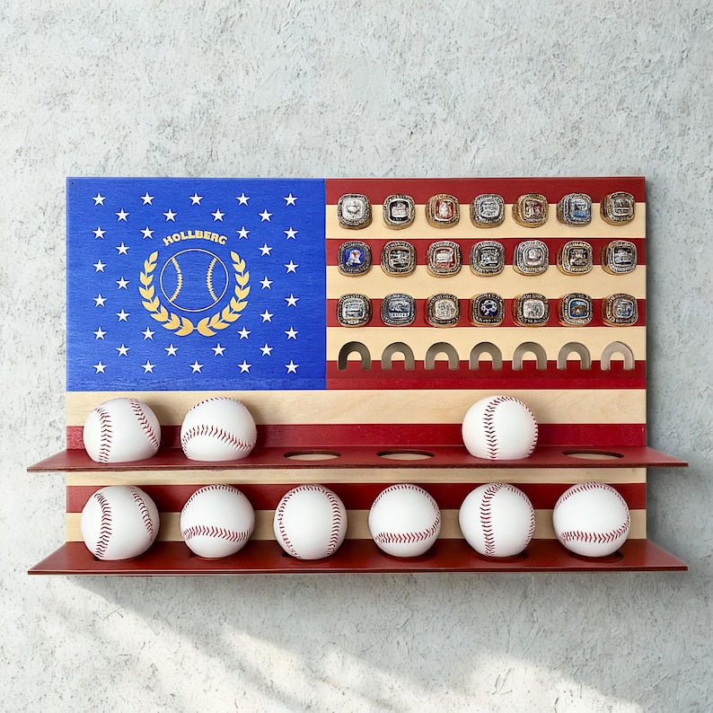 Baseball Ring and Ball Display American Flag, Baseball Ring Holder ...