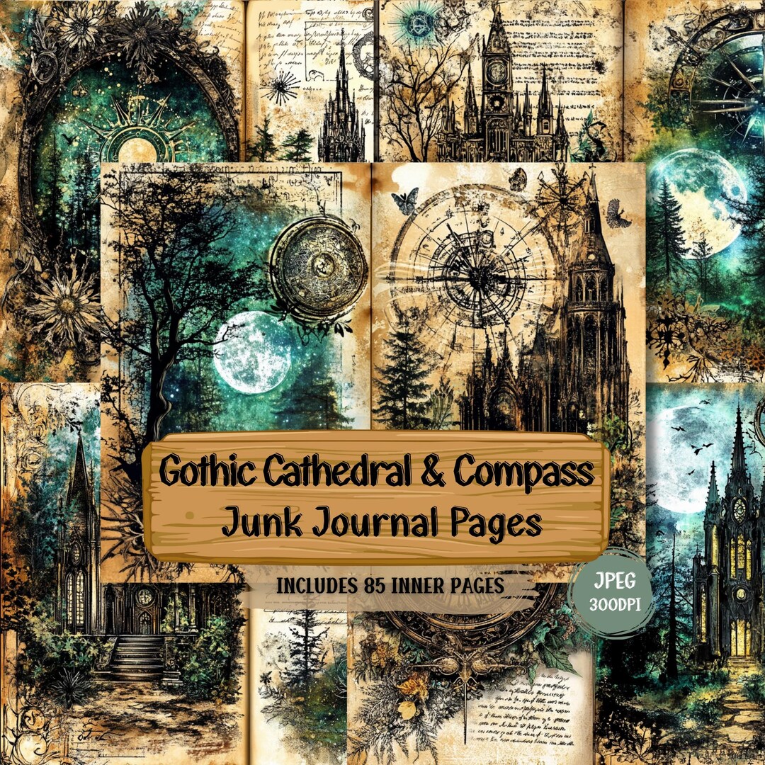 Vintage Gothic Cathedral & Compass Junk Journal Pages | Enchanted ...