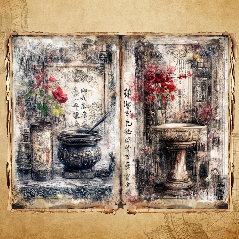 Vintage Asian Junk Journal Pages | Antique Wooden Door, Chinese Culture ...