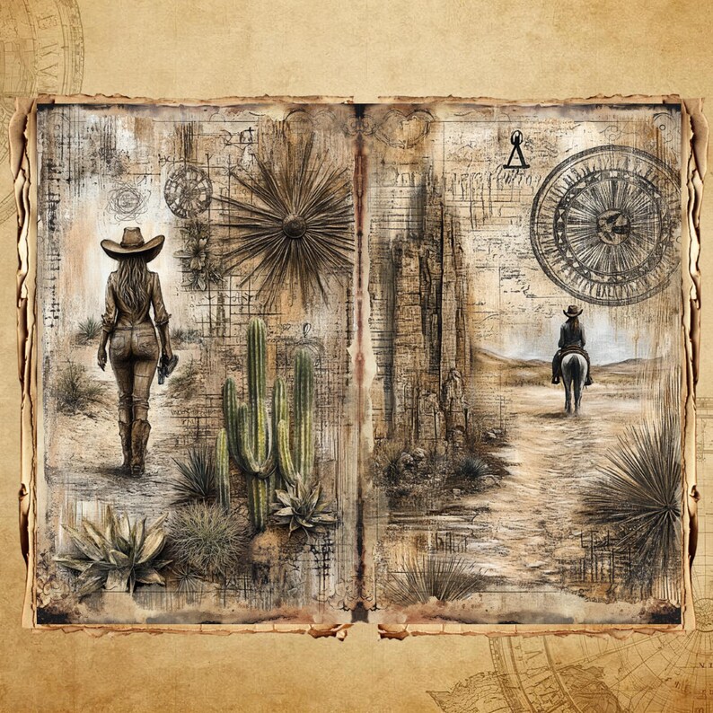 Vintage Western Cowboy Junk Journal Pages | Rustic Ranch Rider, Horse ...