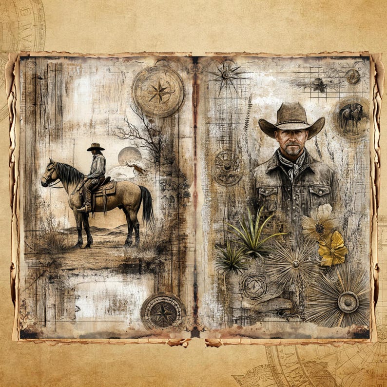 Vintage Western Cowboy Junk Journal Pages | Rustic Ranch Rider, Horse ...