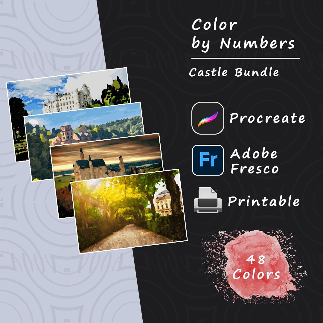 BUNDLE Castles - Color by Numbers, Procreate and Adobe Fresco Ready ...
