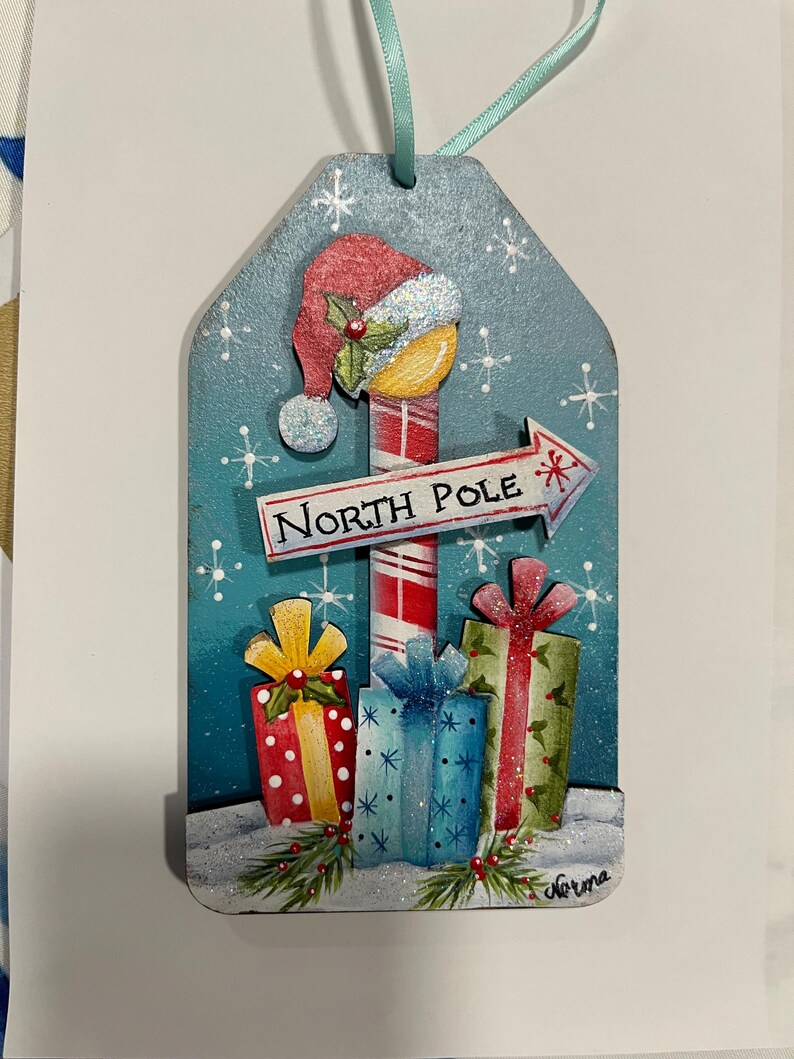 North Pole Sign Hand Painted Ornament - Etsy