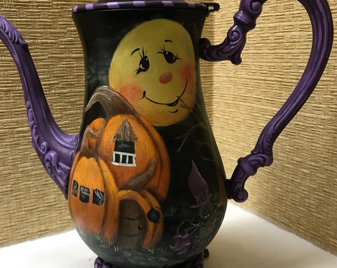 By the Light of the Moon Halloween Hand Painted Repurposed Coffee Pot ...
