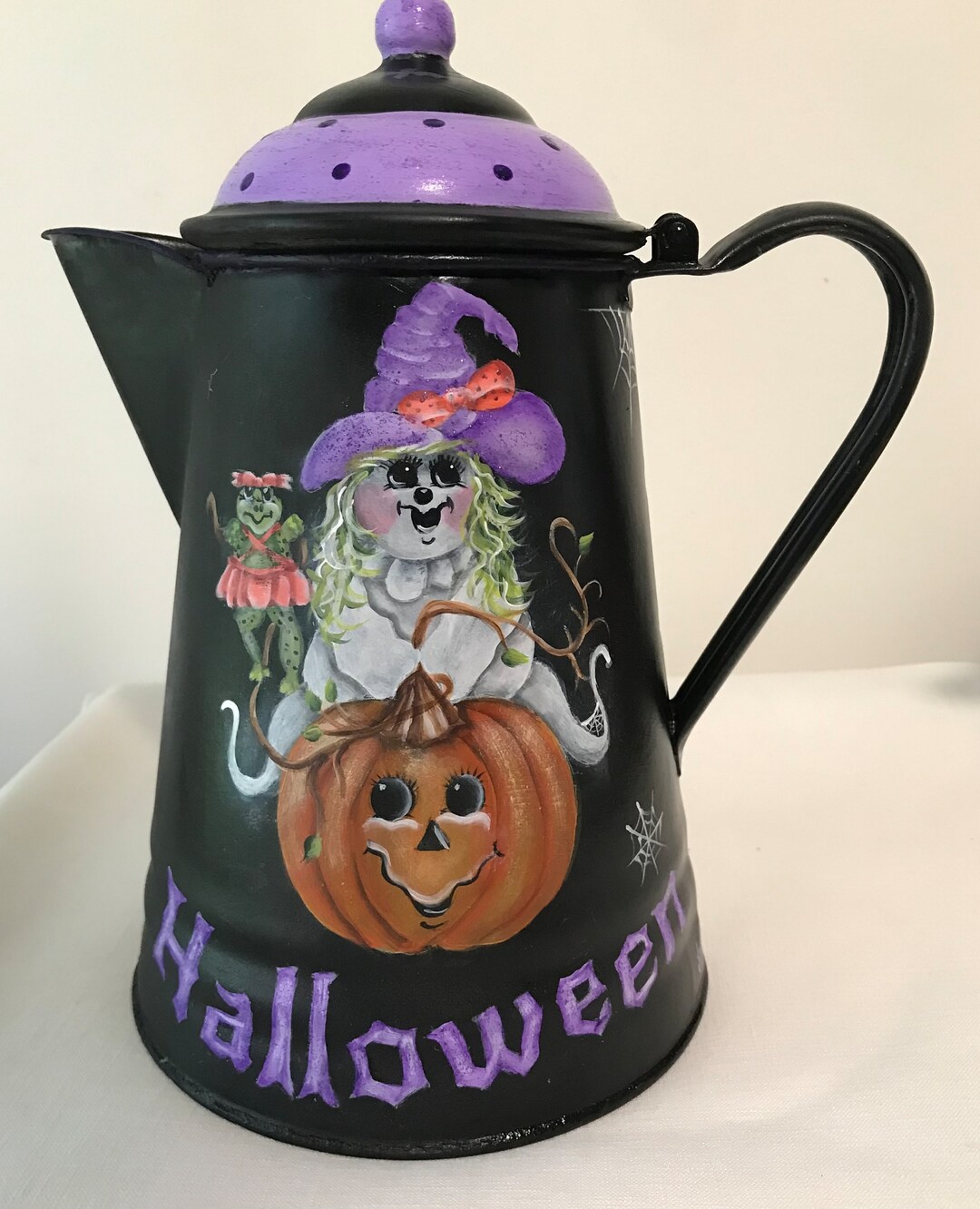 Ghost/pumpkin/frog Halloween Repurposed Coffee Pot Hand Painted - Etsy