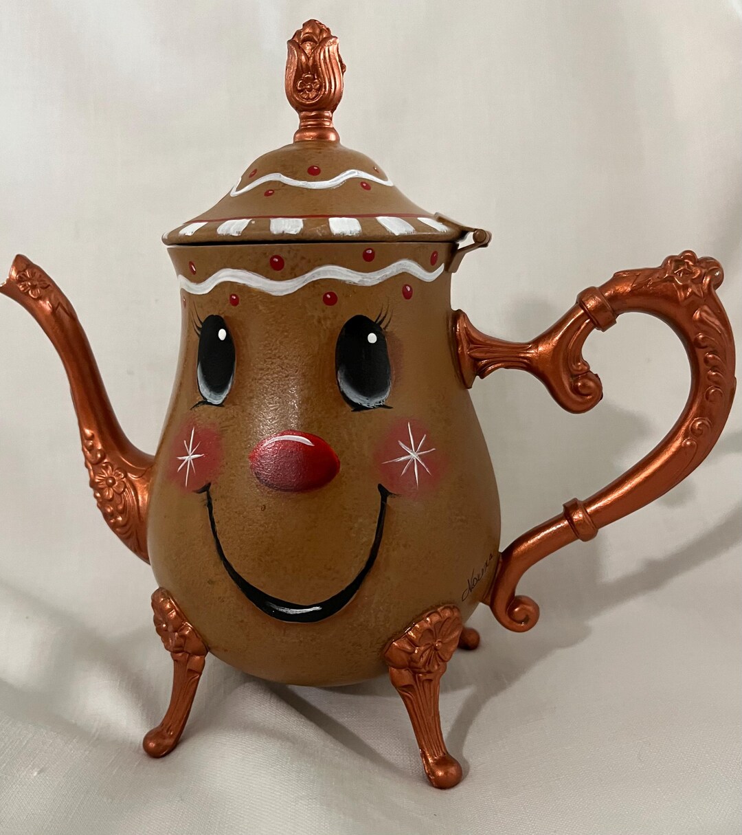 Gingerbread Repurposed Coffee Pot With Burnished Copper Trim - Etsy