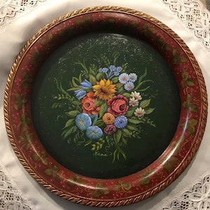 12" Floral Tray Hand Painted Repurposed - Etsy