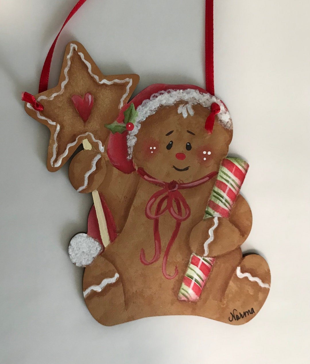 Hand Painted Gingerbread With Star Cookie and Peppermint Stick - Etsy