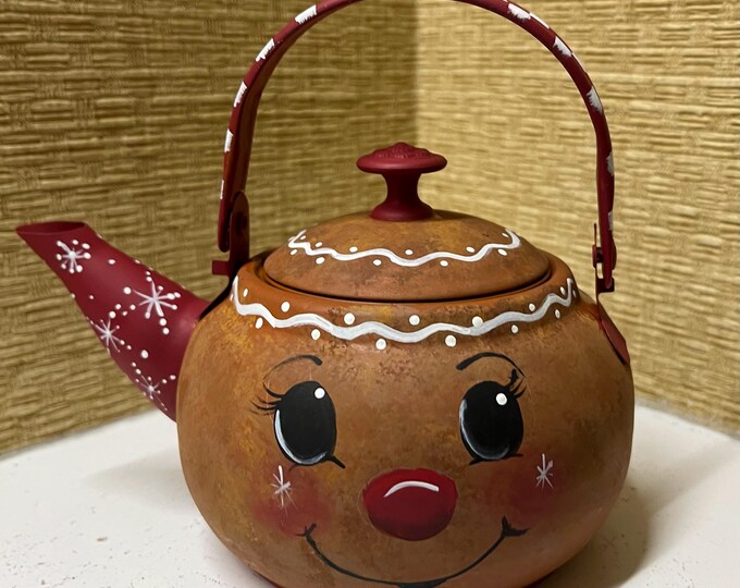 Gingerbread Teapot Repurposed Hand Painted - Etsy