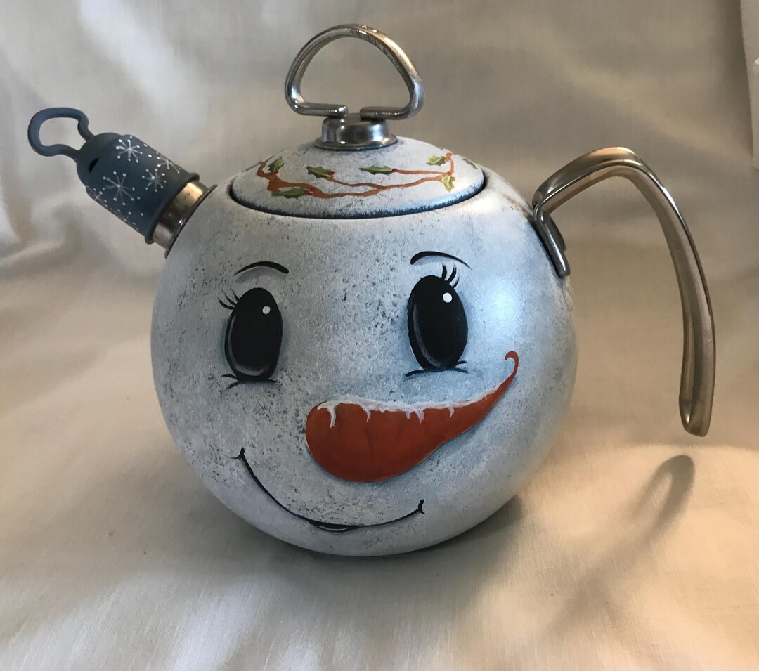 Snowman Tea Pot Repurposed Hand Painted - Etsy