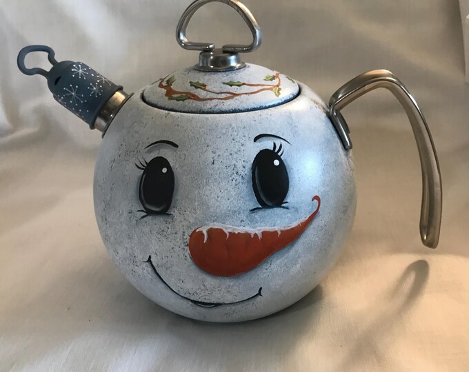 Snowman Tea Pot Repurposed Hand Painted - Etsy