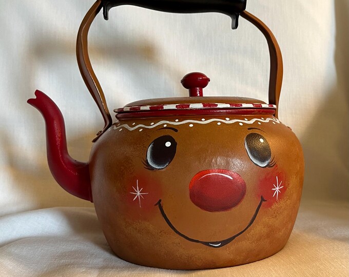 Gingerbread Tea Kettle Hand Painted Repurposed - Etsy