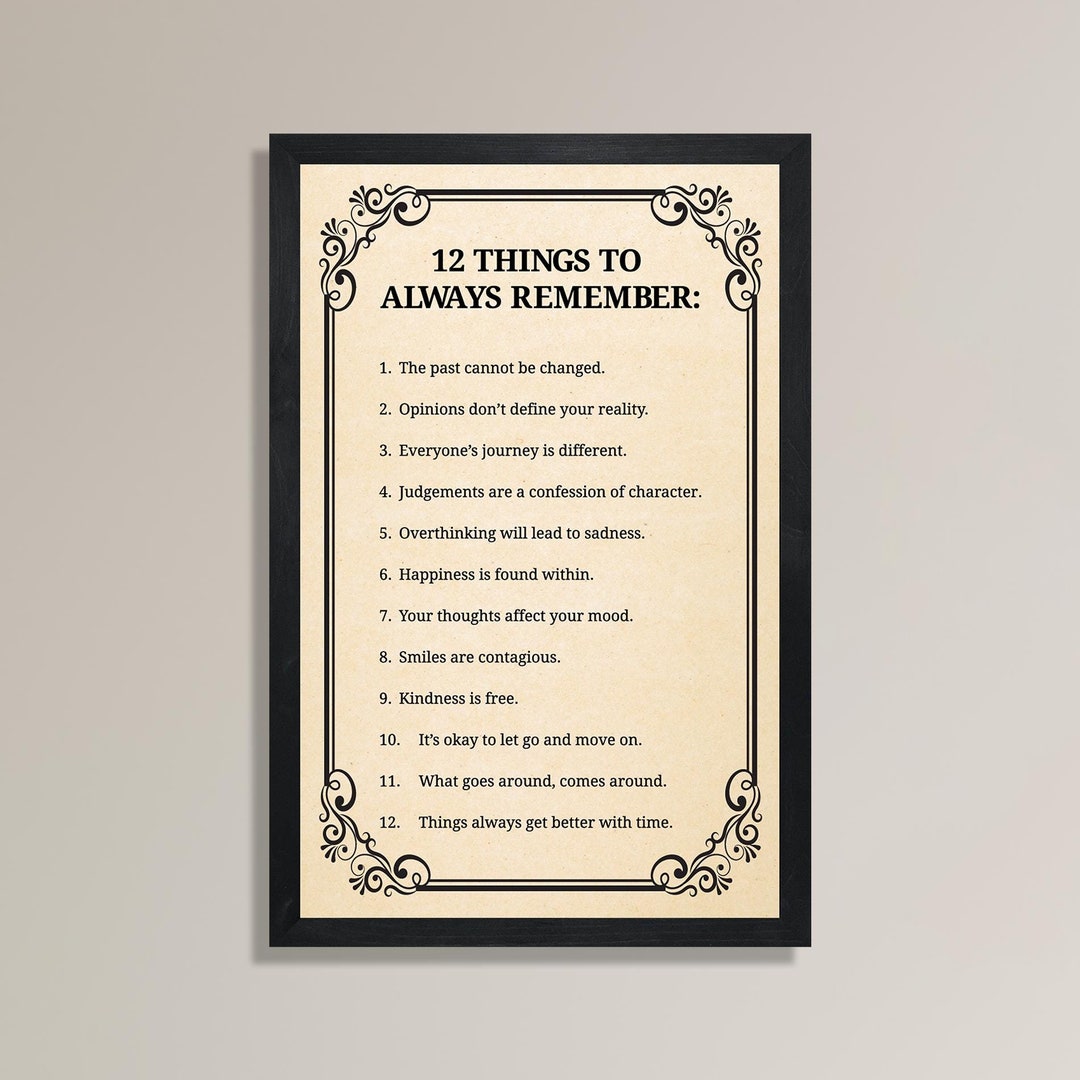 12 Things to Always Remember Sign, Inspirational Wall Art, Office Wall ...