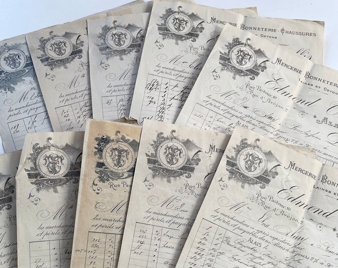 French Papers (3) Receipts With Hand Lettering- Logo Early 1900's Paper ...