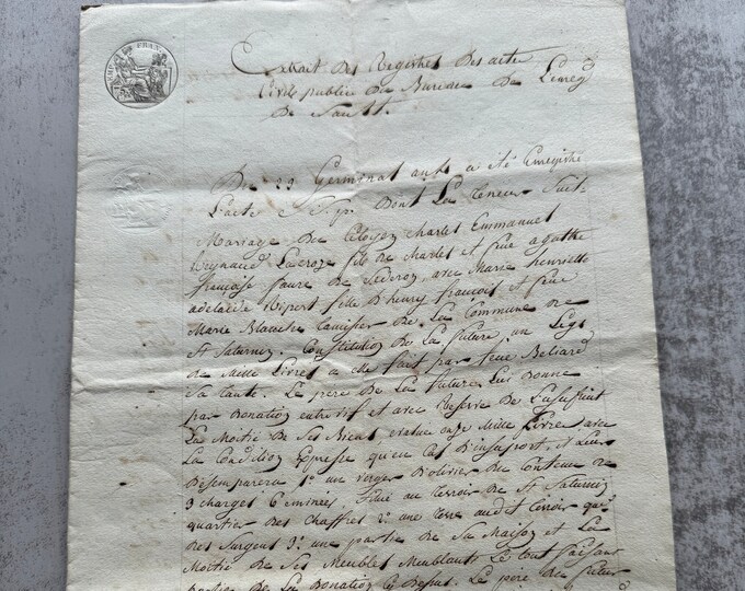French Document Page 1810 Handwritten Paper With Fancy Script and Stamp ...