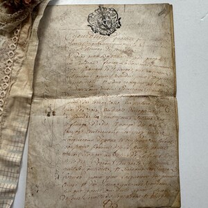 Antique French 1700's Noble Seal Document on Parchment, Elegant Cursive ...