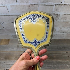 Vintage Hand Mirror Celluloid With Blue Silver Design Bathroom Powder ...