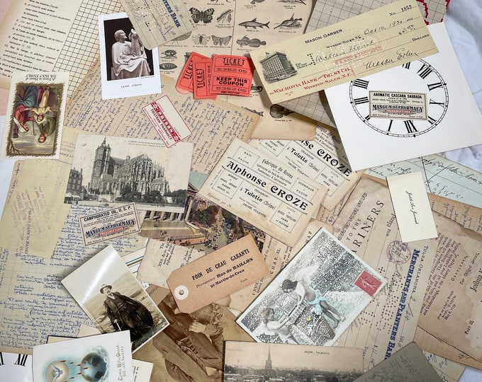 Huge Paper Ephemera Lot- Handwritten Pages- Post Cards- French Items ...